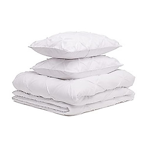 Amazon Basics All-Season Down-Alternative 3 Piece Comforter Bedding Set, Full/Queen, Bright White, Pinch-Pleat With Piped Edges