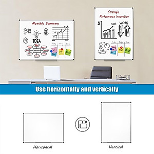 SunyesYoon Magnetic Dry Erase Whiteboard 48 x 36 Inch - 4 x 3 Large White Board, Silver Aluminum Frame Wall-Mounted, Magnetic Eraser, 2 Pen, Detachable Marker Tray, 6 Magnets for Office, School