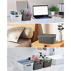 EOENVIVS Plastic Storage Basket with Lids Set of 6 Lidded Storage Bins Shelf Baskets for Organizing Containers Small Baskets for Shelves Drawers Desktop Closet Playroom Classroom Office, Grey