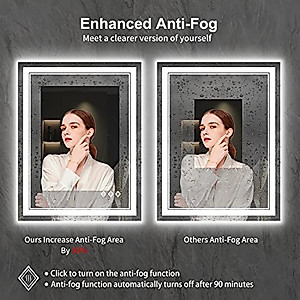 VanPokins LED Bathroom Mirror, 24x32 Inch Gradient Front and Backlit LED Mirror for Bathroom, 3 Colors Dimmable CRI>90 Double Lights, IP54 Enhanced Anti-Fog, Hanging Plates Wall Mount Lighted Mirror