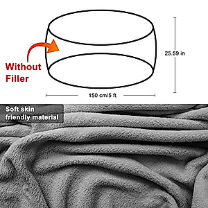 RAINBEAN Bean Bag Chair Cover(it was only a Cover, not a Full Bean Bag) Chair Cushion, Big Round Soft Fluffy PV Velvet Sofa Bed Cover, Living Room Furniture, Lazy Sofa Bed Cover,5ft Snow Gray