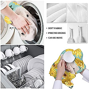 Farm Cute Pig Kitchen Towels Dish Cloth Towel Absorbent Hand Towel Cleaning Cloth,Idyllic Chrysanthemum Flower Dishcloth Quick Drying for Dishes Counter 2 Pack