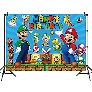 Cartoon Coin Video Game Happy Birthday Theme Photography Backdrops Children Boys Birthday Party Decor Supplies Cake Table Decor Kids Shoot Photo Backgrounds Props 7x5ft