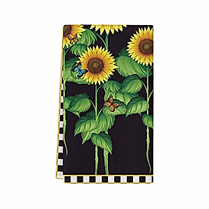 Big buy store Kitchen Towels Sunflower Butterfly Dish Towels and Dishcloths Sets Decorative Tea Towel Buffalo Check Absorbent Hand Towels for Kitchen Drying Bathroom Decor Gift 18x28 Inch