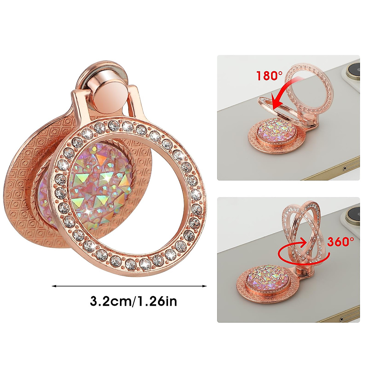 WLLHYF 4 Pack Cell Phone Ring Holder Stand Metal Round Rhinestones Finger Grip Loop 360 Degree Rotation Generic Phone Hand Holder Kickstand Cellphone Case Accessories