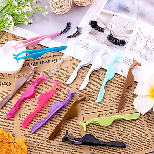 BQTQ 84 Pieces Eyelash Applicator Tool Plastic Eyelash Tweezers False Eyelashes Extension Tweezers Fish Tail Clip for Lashes Application and Removal, 14 Colors