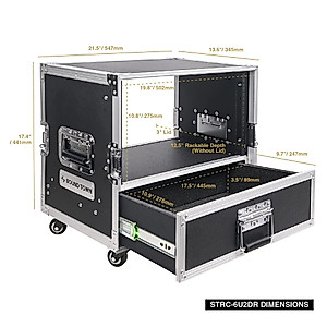 Sound Town 6U Rack Case with 2U Rack Drawer, Casters, for 19" Amps, Mixers, Microphone Receivers (STRC-6U2DR)