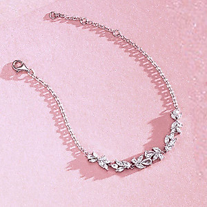 KJDYQ Wedding Gift for Bridesmaid Tiny Zirconia Leaf Bracelet Thank You Gift for Bridesmaid from Bride Tennis Bracelet for Women Prom