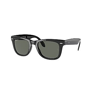 Ray-Ban RB4105 Folding Wayfarer Square Sunglasses, Black/Polarized G-15 Green, 54 mm