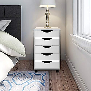 EDGEWOOD 5 Drawer Filing Cabinet Storage File Wood Organizer Dresser Chest, 16"D x 16"W x 26"H, White