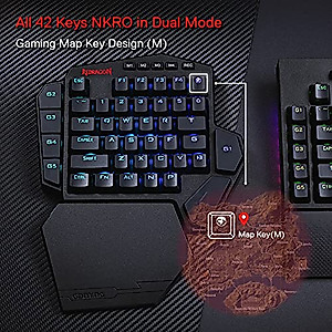 Redragon K585 PRO Wireless One-Handed Mechanical Keyboard, 42 Keys 3-Mode RGB 40% Gaming Keypad w/ 7 Onboard Macro Keys, Detachable Wrist Support, Rechargeable Battery (Blue Switch)