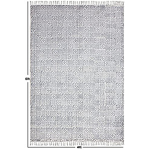 Casavani Hand Made Cotton Dhurrie Abstract Blue & Beige Tassel Rug Easy Care Washable Rugs for Doormat Entryway Living Room Bedroom Hallway Balcony 12x12 Feet Square