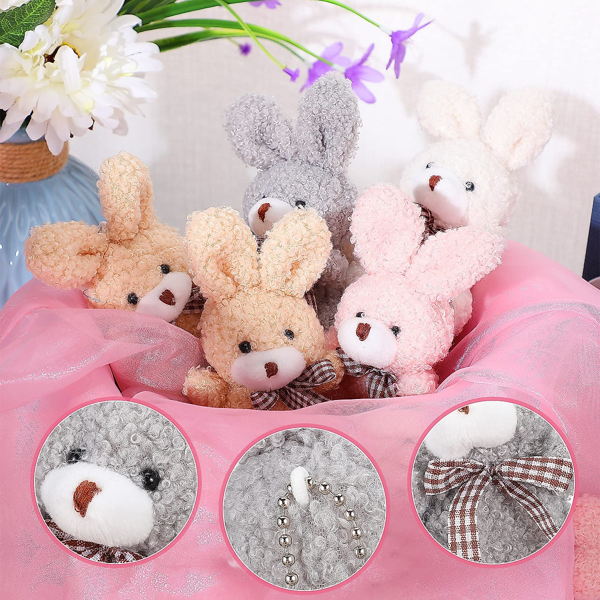 Zomiboo 12 Pcs Valentine Bear Animal Plush Toys 4 Inch Santa Hat Soft Cute Bear Dolls Sleeping and Playing Stuffed Toys Gifts for Xmas DIY Baby Shower Party(Pink, Apricot, Gray, White, Rabbit)