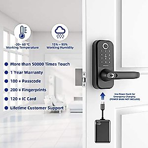 Smart Lock,SMONET Fingerprint Door Lock with Keypad,Keyless Entry Door Lock with Handle,Wireless Electronic Bluetooth Digital Auto Door Lock with Free APP Key Fob Passcode,Smart Locks for Front Door