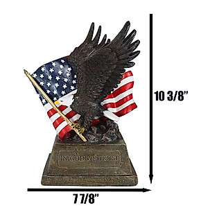 Ebros Patriotic Pride and Honor Bald Eagle Clutching American Flag Statue 10.75" Tall Wildlife Decor Figurine
