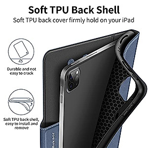 BuKoor iPad Pro 12.9 inch 2022/2021/2020/2018 Case Generation with Apple Pencil Holder PU Leather Folio Smart Stand Magnetic Clasp Shockproof Cover for iPad Pro 12.9 6th/5th/4th/3rd(Dull Blue)