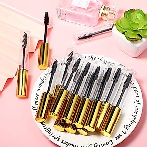 40 Pieces 10 ml Empty Mascara Tubes Eyelash Wand Refillable Clear Bottles Eyelash Cream Container Bottle with 4 Pieces Transparent Funnels Transferring Castor Oil for DIY Cosmetics (Golden)