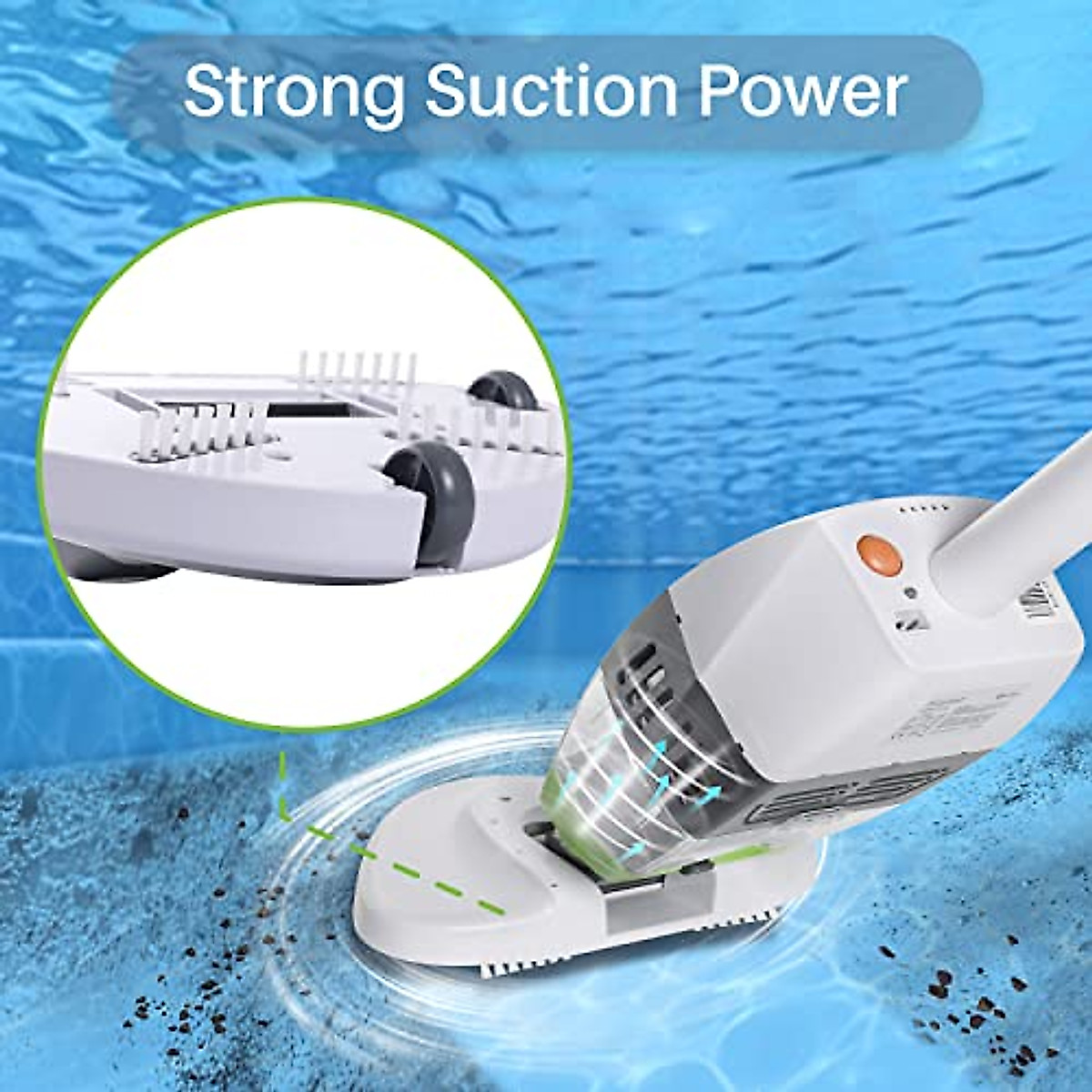 POOLPURE Cordless Rechargeable Pool Vacuum, Handheld Pool Cleaner with Telescoping Shaft, Scrub Brush Head for Above & In-Ground Pools, Inflatable Pools for Leaves, Dirt and Sand & Silt