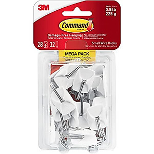 3M Command 17067Mpes General Purpose Hooks, Small, 0.5Lb Cap, White, 28 Hooks & 32 Strips/Pack