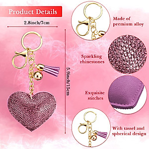 Bling Rhinestone Heart Shape Keychains Glitter Crystal Heart Tassel Keychains Key Rings for Women Girls (Mixed Color, 10)