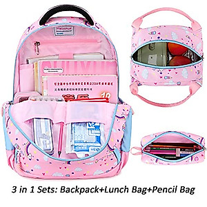 Meisohua Kids Unicorn Backpack for Girls School Bookbag for Elementary 3 in 1 School Bag Sets with Lunch Tote Pencil Bag