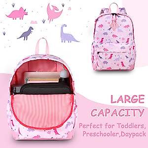 VASCHY Toddler Backpack for Girls, Cute Lightweight Water Resistant Preschool Backpack for Kindergarten Little Girls Bookbag Dinosaur