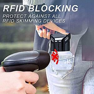 Minimalist Wallet for Men - Ultra Slim Aluminum Credit Card Holder Metal Wallet with Clear ID Window Badge Holder, RFID Blocking, Front Pocket Wallet with Money Clip and Retractable Keychain Black