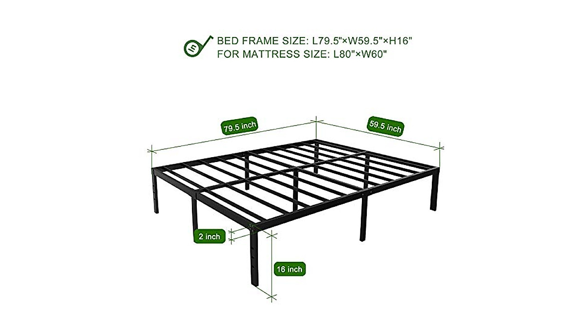 AROMUSTIME 16" Queen Metal Bed Frame - Heavy Duty, Easy Assembly