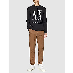 A|X ARMANI EXCHANGE mens Icon Project Embroidered Pullover Sweatshirt, Black, Small US