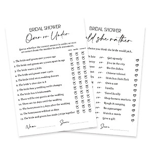 Tuiemie Minimalism Bridal Shower Game Cards, Wedding Shower Game Cards for 50 Guests, Double-Sided Game Cards, Over or Under Game and Would She Rather Game(xnbs04)