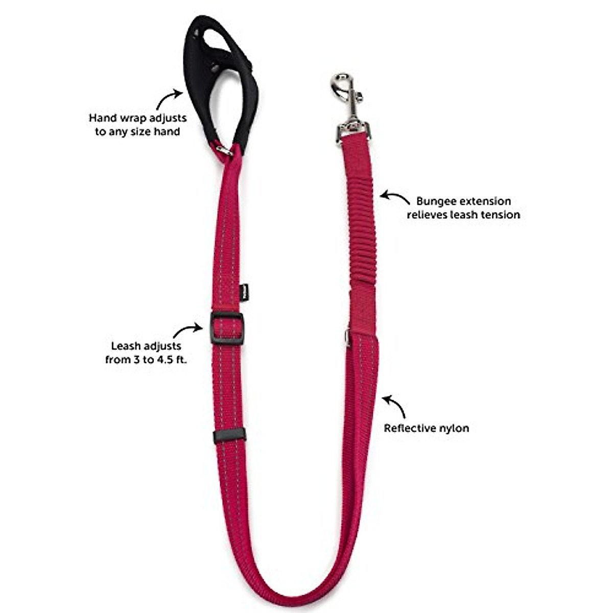 PetSafe Sport Leash, Durable Nylon Leash with Unique Padded Hand Wrap Handle to Help Keep Hands Free for Running or Walking, for Dogs up to 75 lb., Red