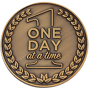 Serenity Prayer and One Day at a Time Coin, Bulk Pack of 10 Recovery Chip Pocket Tokens for AA, Antique Gold Plated Recovery Challenge Coin, Gift of Peace and Sobriety