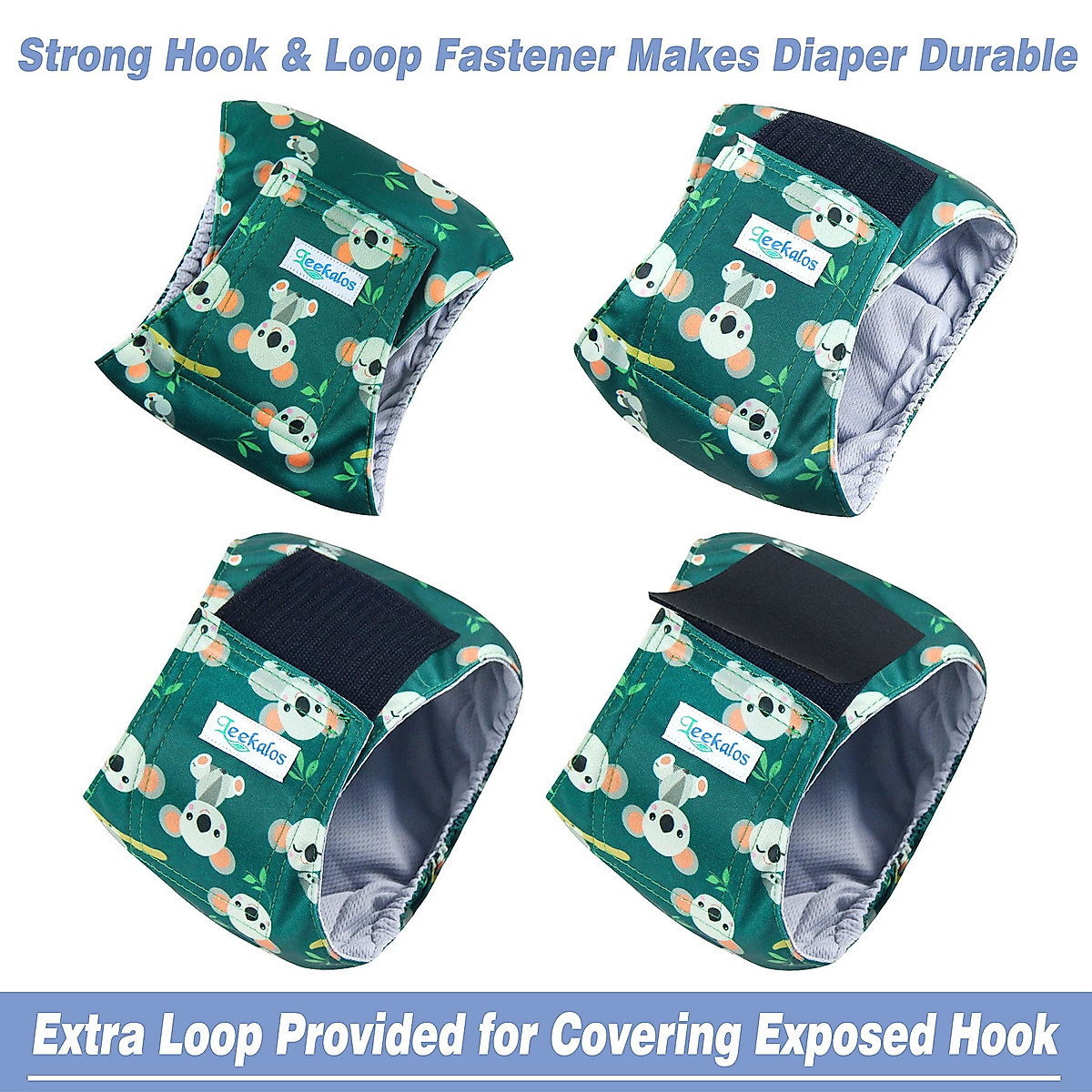 Leekalos Male Dog Diapers (3 Pack), High Absorbing Dog Belly Bands for Male Dogs, Washable Reusable Dog Male Wraps (Koala, Large)