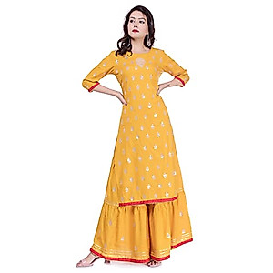 Trust of Deal Women's Rayon Kurti Hand Work Gotta Patti Palazzo Set, Yellow (as1, alpha, 3x_l, regular, regular, 3XL)