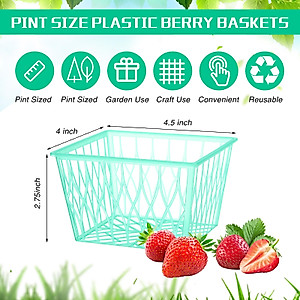 Yiyiring 100 Pcs Pint Size Plastic Berry Baskets Boxes Green Strawberry Basket with Open Weave Pattern Box Container for Farmer Market Party Christmas Grocery Stores