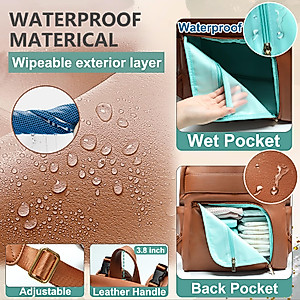 MOMINSIDE Diaper Bag Backpack with 6 Insulated Pockets, Leather Diaper Bag, Large Baby Bag for Mom, Baby Registry, 18 Pockets, Changing Pad, Stroller Straps (Brown)