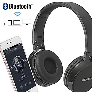 Magnavox MBH542-BK Wireless Stereo Headphones with Microphone and Bluetooth Wireless Technology in Black | Available in Black, Blue, Red, Grey and White | Bluetooth Headphones | On-Ear Headphones |