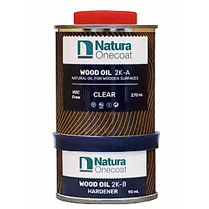 Natura Onecoat 2 Component Wood Stain Oil, 360 mL (12.17 fl oz), Clear, Easy to Apply, Very Low Odor, Linseed Oil, Interior Furniture & Flooring, Dries Fast, VOC/Solvent Free, Durable Hardwax Oil