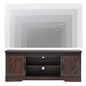 WAMPAT Farmhouse TV Stand Modern Sliding Barn Door Entertainment Center for TVs Up to 65 inch, Wood TV Media Console Table Cabinet Storage for Living Room, Rustic Brown