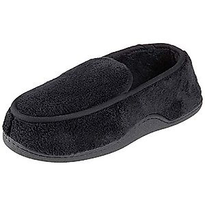isotoner Men's Microterry Memory Foam Indoor/Outdoor Slip-On Slippers, Black, 11-12