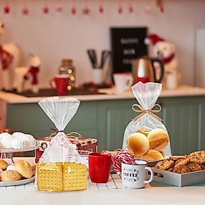 Morepack Flat Bottom Cellophane Bags,100Pcs 8x3x12 Inches Clear Flat Bottom Cellophane Treat Gift Bags with Twist Ties, Cello Bags for Cookie, Candy (No Side Gusset)