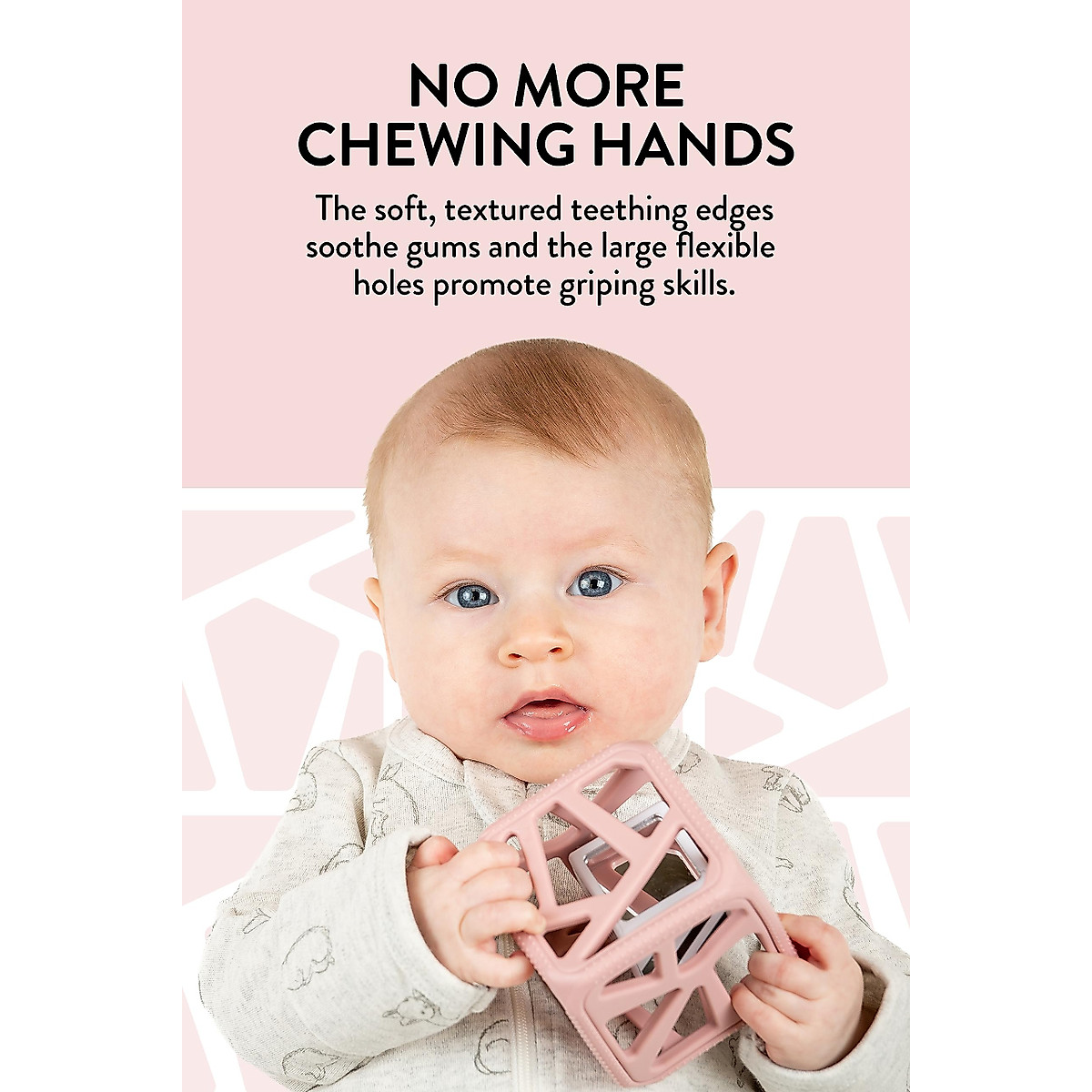 Malarkey Kids Silicone Teething Toys Chew Cube Baby Toy Activity Cube for New Born Babies Toys Rattle Teether Four Way Sensory Stimulation (Easy Grip, BPA Free Non Toxic, Mauve, Pack of 1)