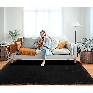 ONASAR Machine Washable Black Area Rug for Bedroom Living Room, 4x6 Fluffy Modern Indoor Bedside Floor Rugs, Ultra Soft Plush Carpet for Nursery Kids Teen Dorm Home Office Decor Aesthetic