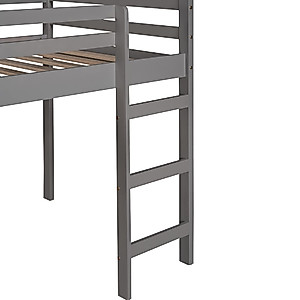Harper & Bright Designs Twin Size Loft Bed with Slide, Kids House Bed with Slide, Solid Wood Bed Frame for Kids Girls & Boys, Gray