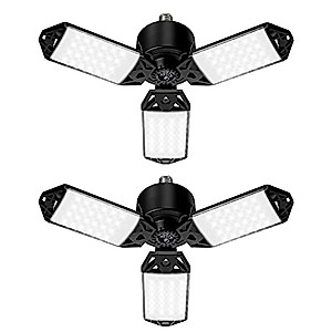 LED Garage Light, 80W Garage Lights Ceiling LED 2Pack, 8000 Lumen Led Shop Light with 3 Adjustable Panels and 6500K Daylight Garage Lighting for Barn,Workshop,Basement Support E26/E27 Screw Socket