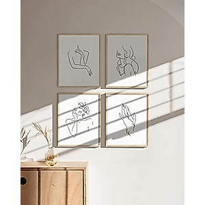 Minimalist Line Art Prints Set of 4 By Haus and Hues | Aesthetic Posters, Apartment Decor, Minimalist Art Print, Fine Line Art, Black and White Abstract Minimalist Wall Art for Women UNFRAMED (8x10)