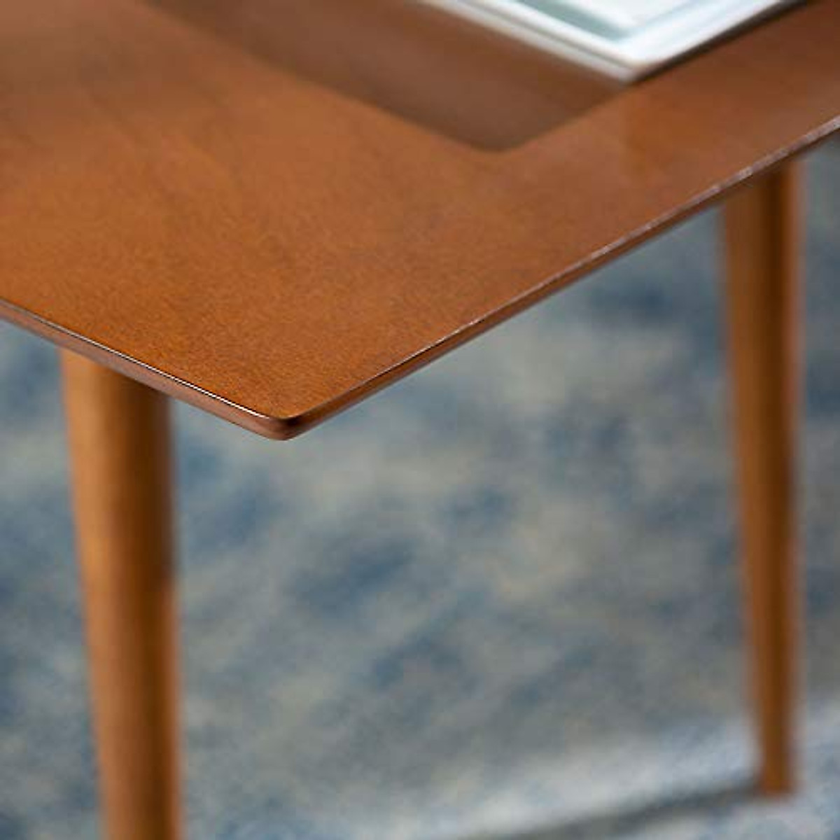 Walker Edison 6 Person Mid Century Modern Wood Hairpin Rectangle Dining Room Kitchen Table Set Dining Chairs, 60 Inch, Brown