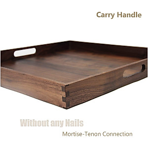 MAGIGO 19 x 19 Inches Large Square Black Walnut Wood Ottoman Tray with Handles, Serve Tea, Coffee Classic Wooden Decorative Serving Tray