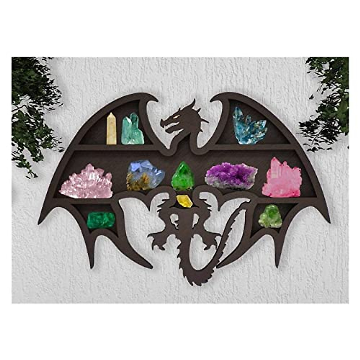 PEVSCO Crystal Shelf Display Rustic Wooden Dragon Animal Shape Wall Shelf, Boho Wall Decor Small Nursery Holder Circle Home Office Room Decor