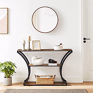 VASAGLE Console Table with Curved Frames and 2 Open Shelves, for Hallway Entryway Living Room, Rustic Brown + Black